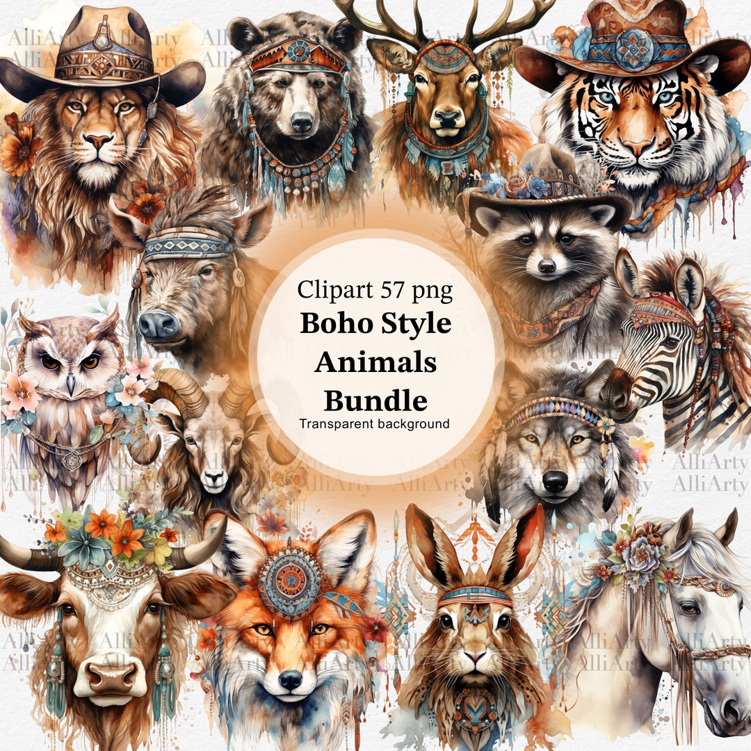Watercolor Western Animals Clipart, 57 PNG Files, Instant Download Boho ...