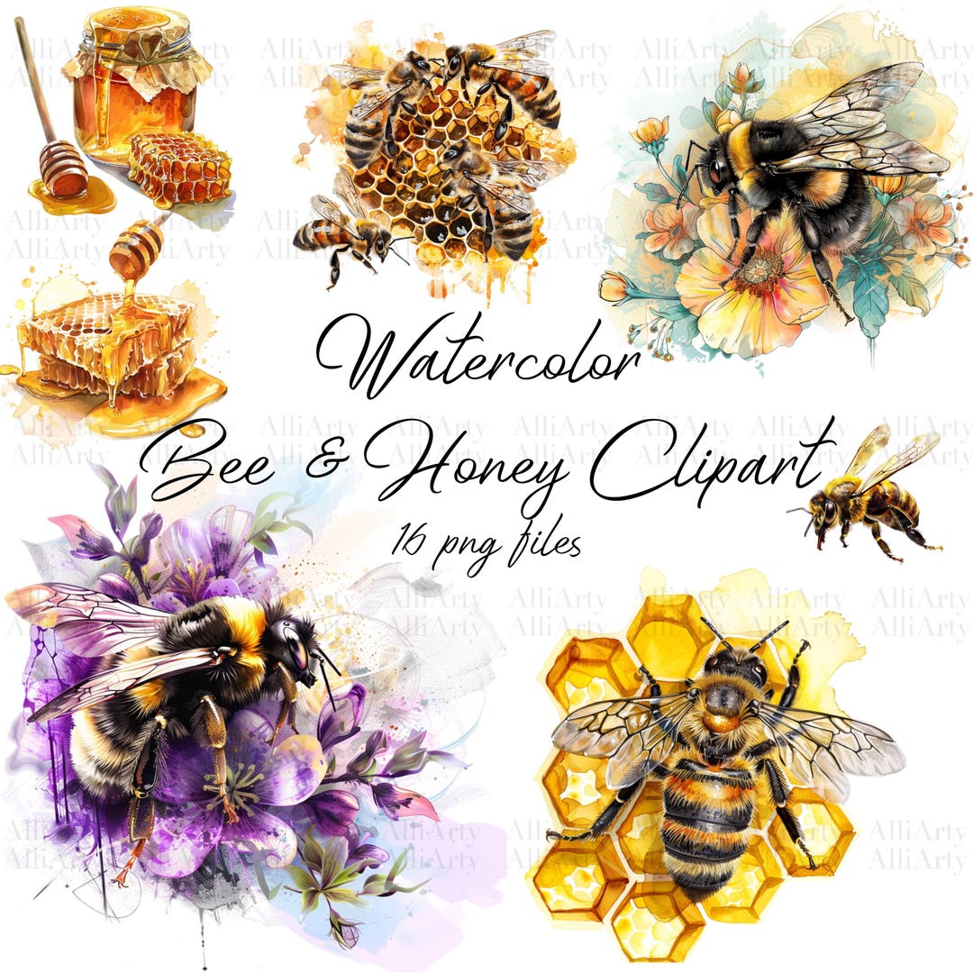 Watercolor Bee Honeycomb Clipart: 16 PNG Files (digital Download) - Etsy