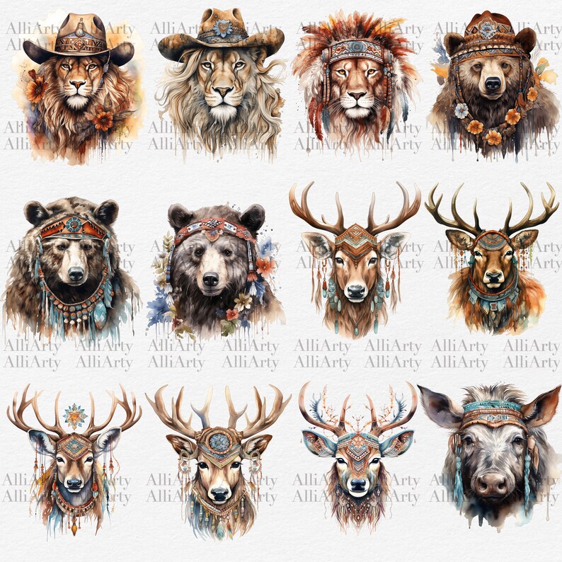 Watercolor Western Animals Clipart 57 PNG Files Instant - Etsy