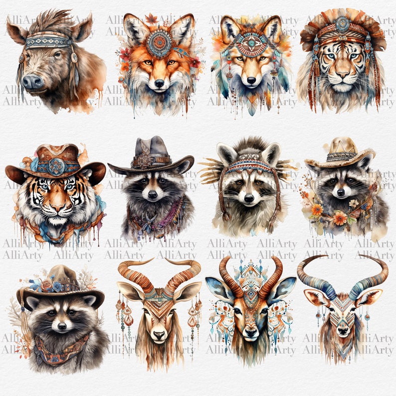 Watercolor Western Animals Clipart 57 PNG Files Instant - Etsy