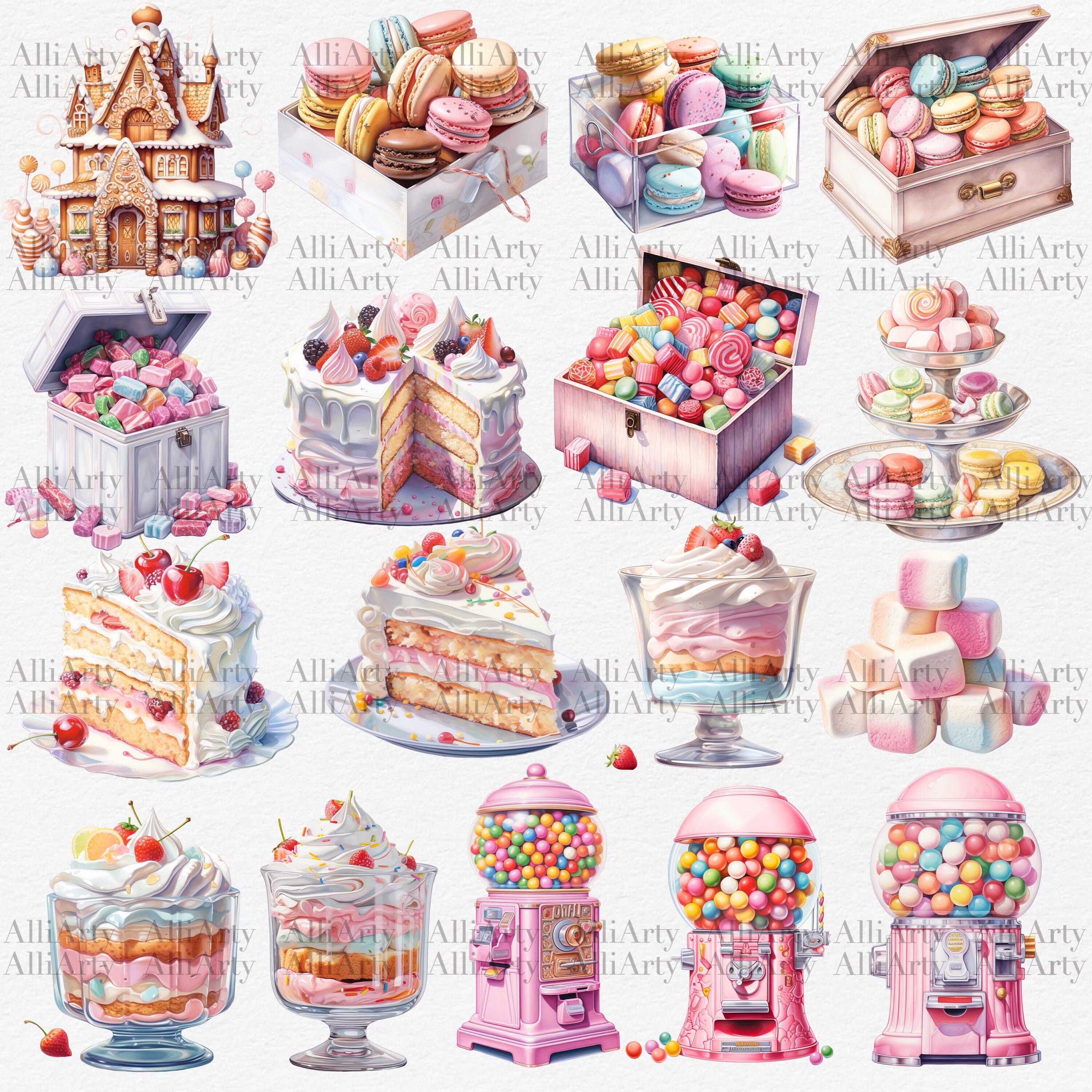 Pastel Sweets Clipart, 50 PNG Files, Instant Download Ice Cream Cake ...