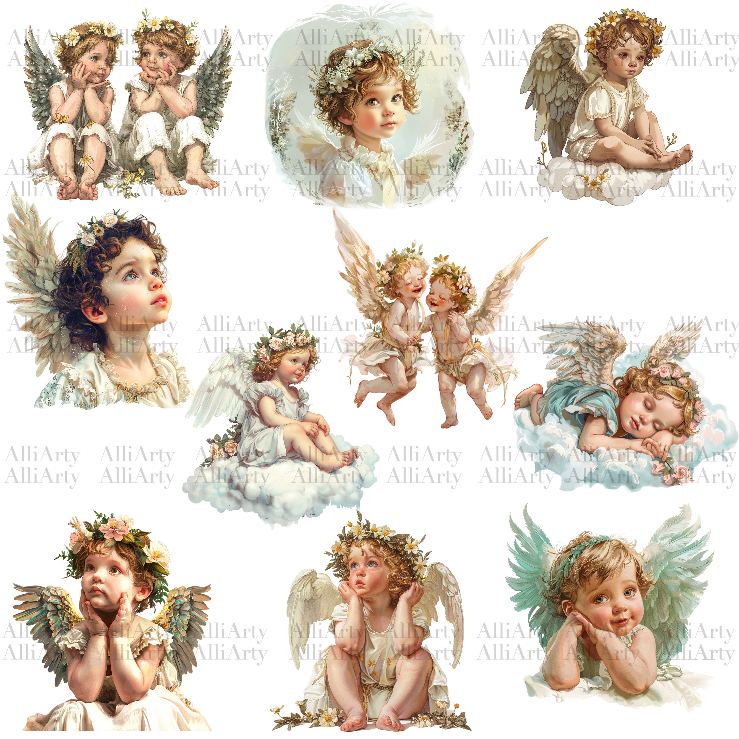 Watercolor Spring Baby Angel Clipart, 20 PNG Files, Instant Download ...