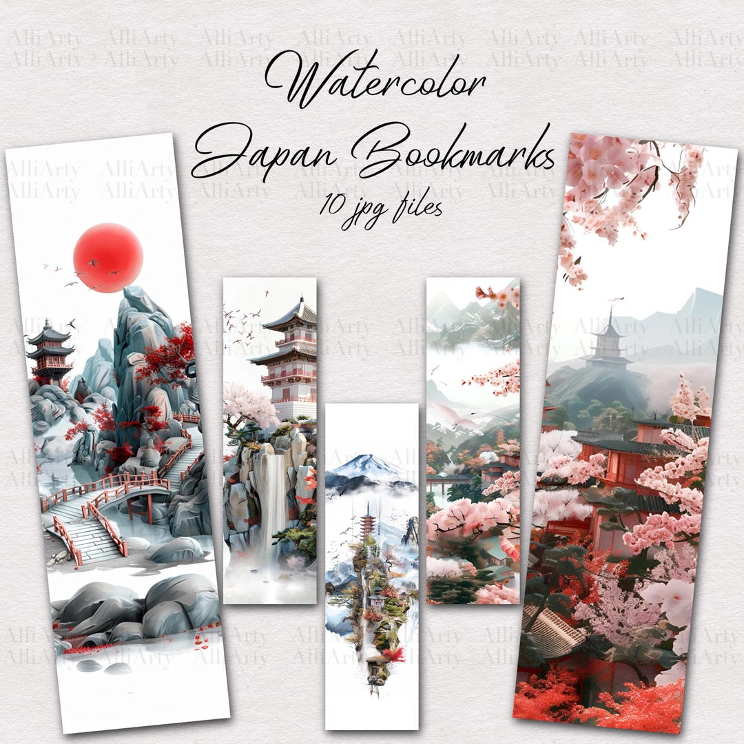 Watercolor Japanese Bookmarks, 10 JPEG Files, Instant Download Colorful ...
