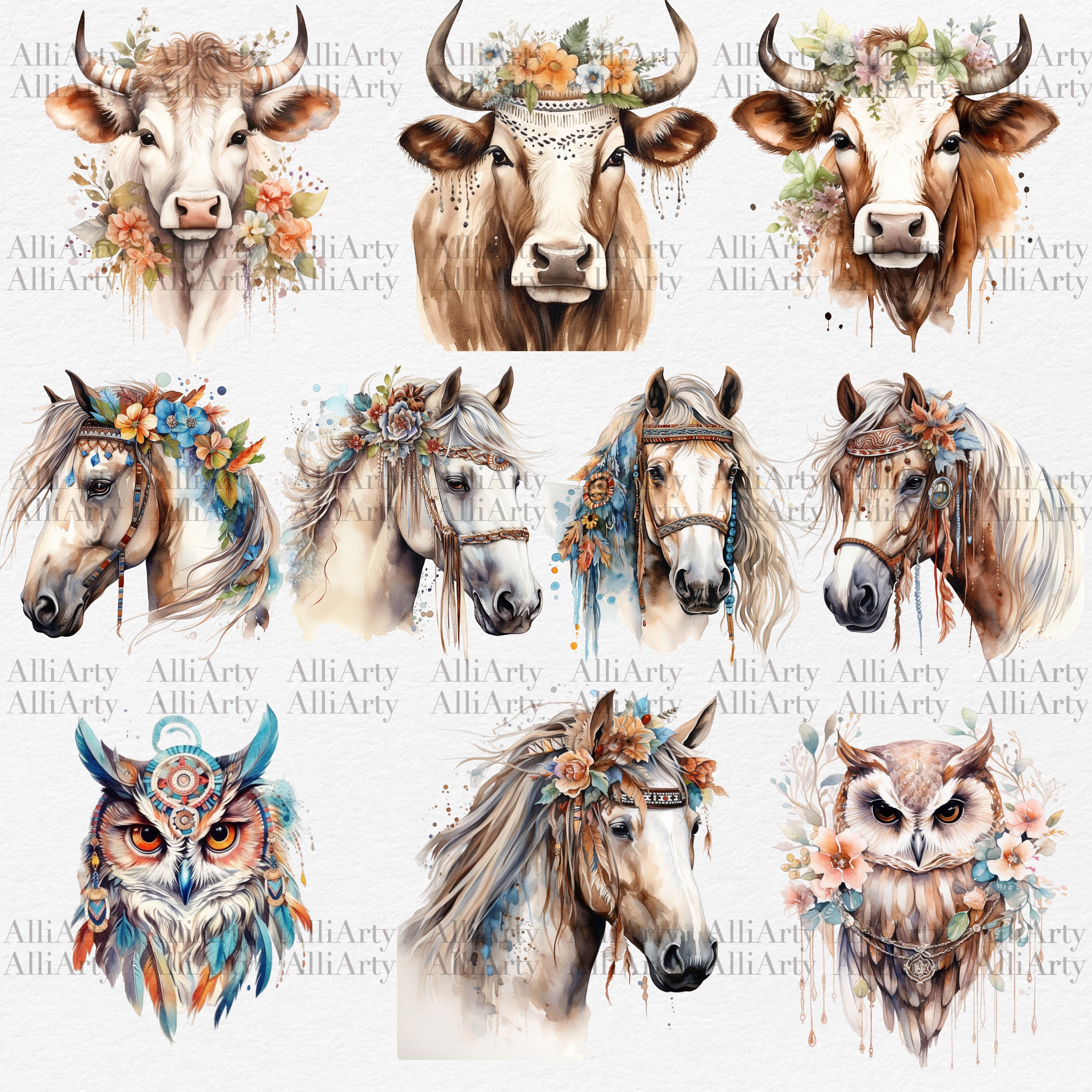 Watercolor Western Animals Clipart 57 PNG Files Instant - Etsy