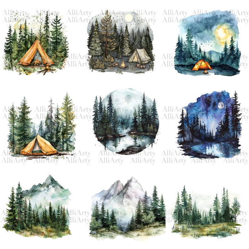 Watercolor Forest Clipart, 40 PNG Files, Instant Download Forest Nature ...