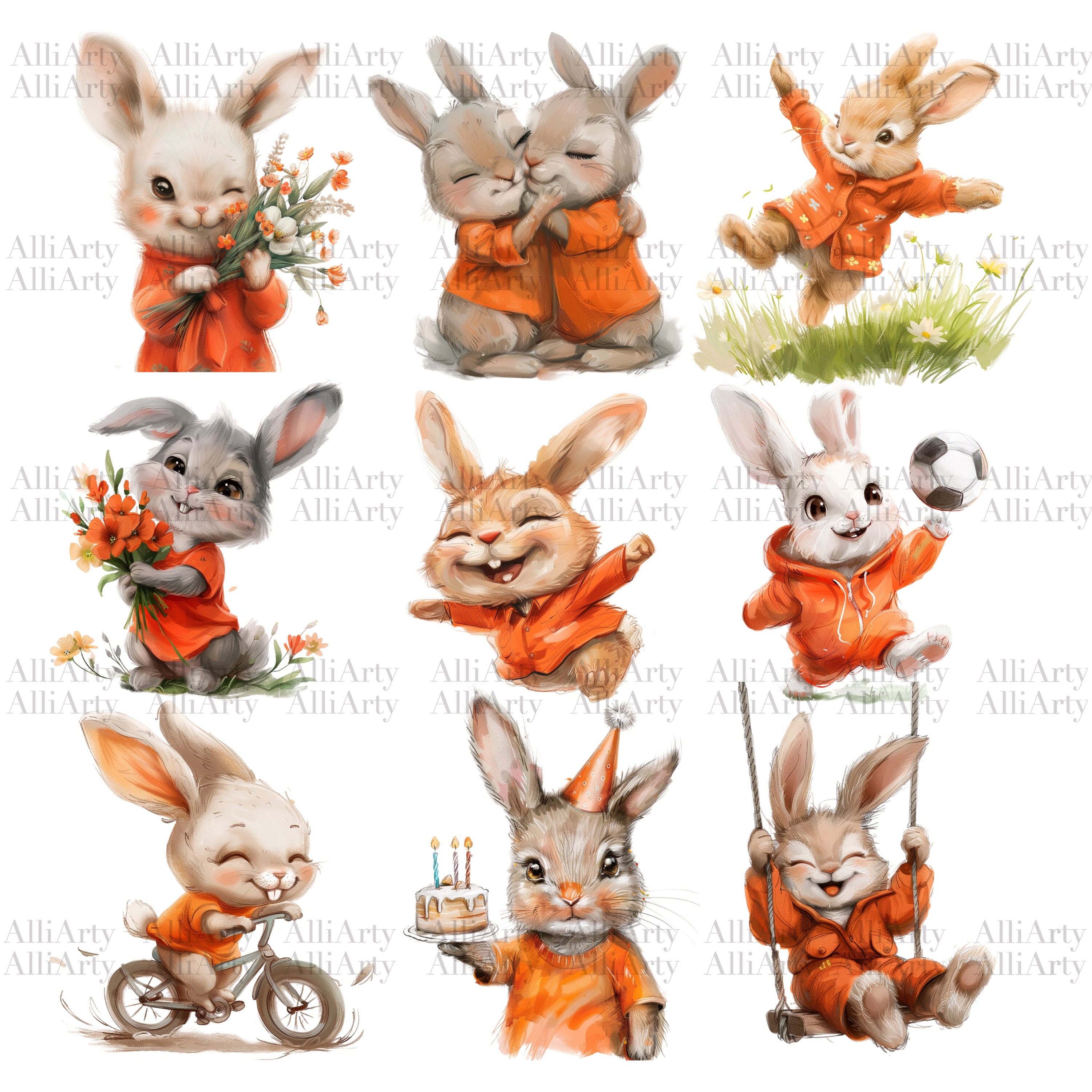 Watercolor Baby Bunny Clipart, 15 PNG Files, Instant Download Cute ...
