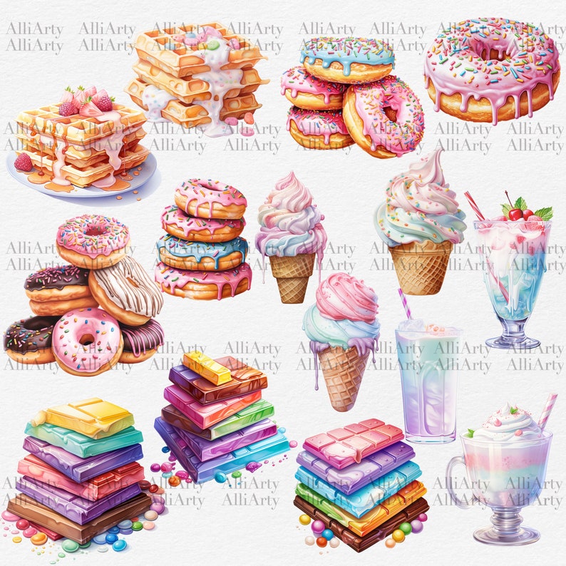 Pastel Sweets Clipart, 50 PNG Files, Instant Download Ice Cream Cake ...