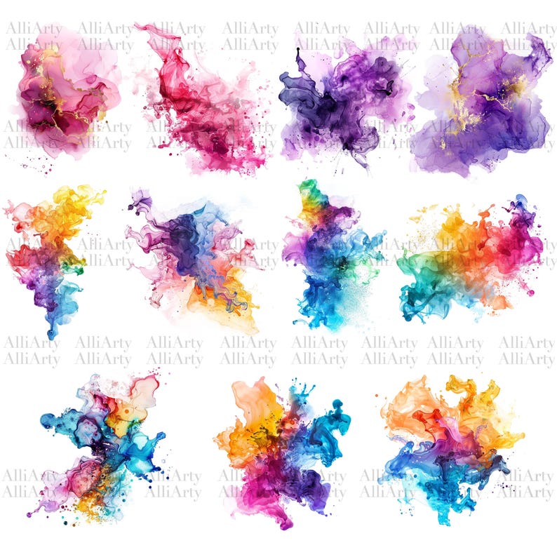 Watercolor Splash Alcohol Clipart, 40 PNG Files, Instant Download ...