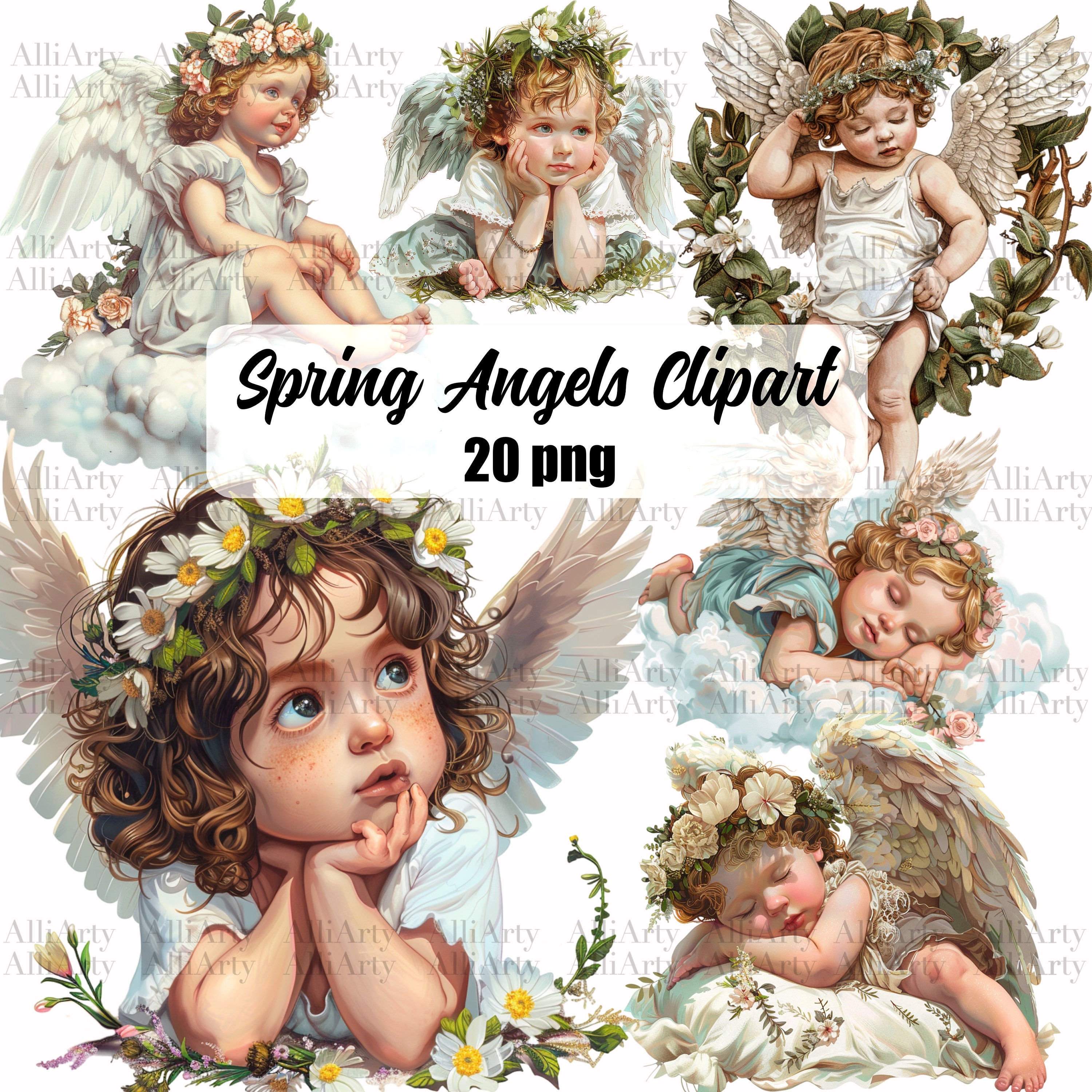 Watercolor Spring Baby Angel Clipart, 20 PNG Files, Instant Download ...