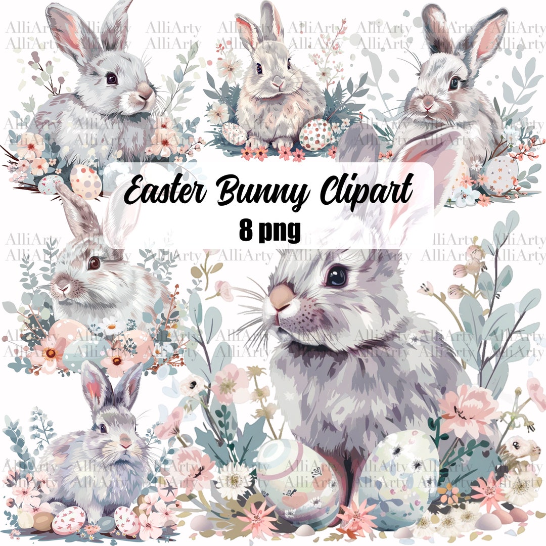 Easter Bunny Clipart 8 Png, Easter Rabbit Bundle, Easter Graphics ...
