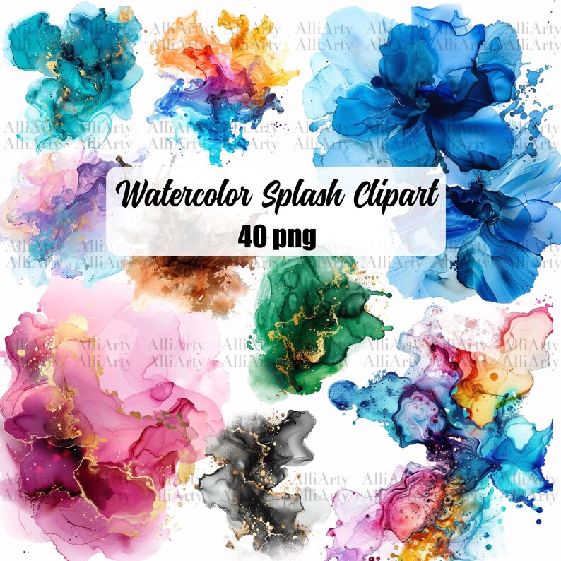 Watercolor Splash Alcohol Clipart, 40 PNG Files, Instant Download ...