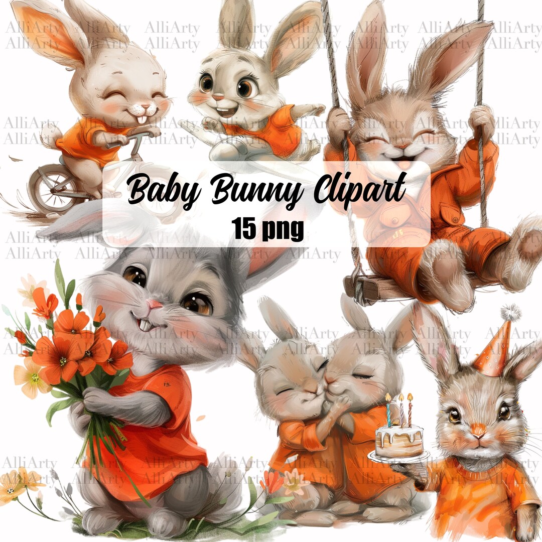 Watercolor Baby Bunny Clipart, 15 PNG Files, Instant Download Cute ...