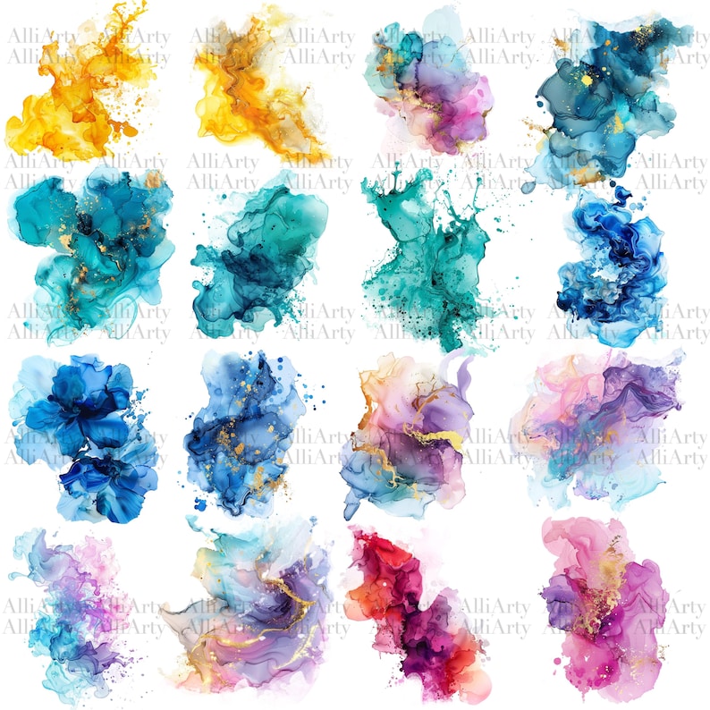 Watercolor Splash Alcohol Clipart, 40 PNG Files, Instant Download ...