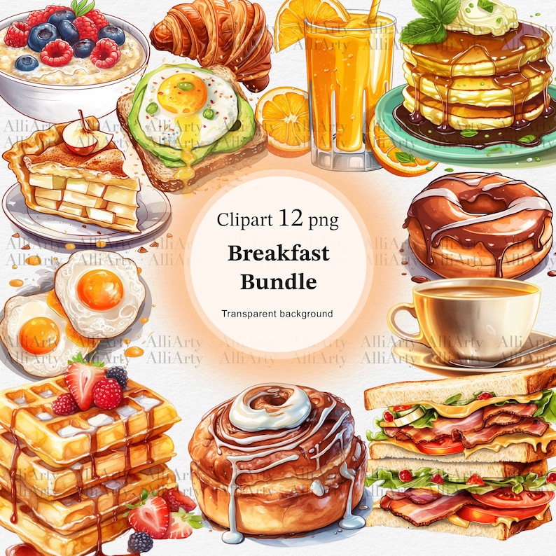 Watercolor Breakfast Clipart, 12 PNG Designs, Instant Download Morning ...