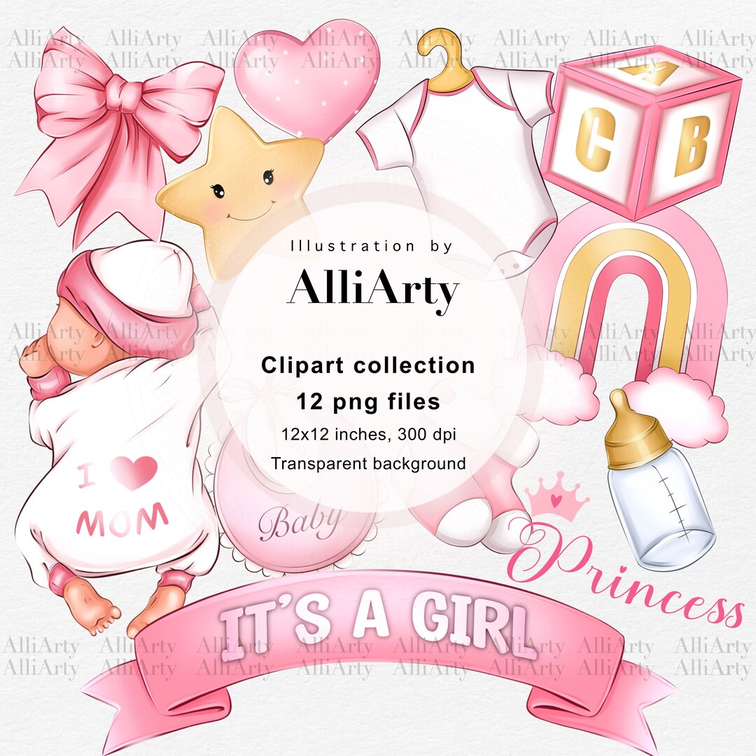 Baby Girl Clipart, 12 PNG Newborn Baby Designs, Instant Download It's a ...
