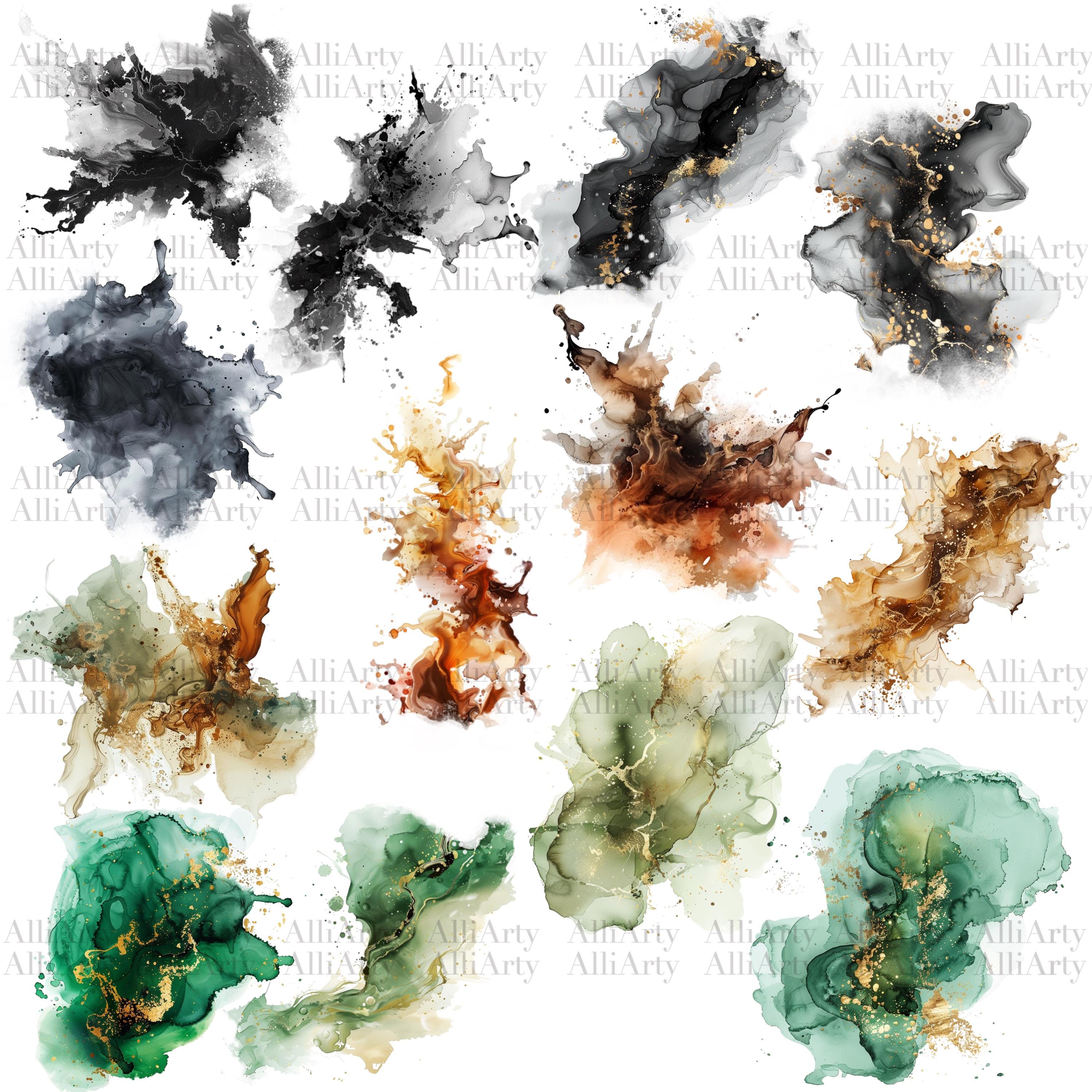 Watercolor Splash Alcohol Clipart, 40 PNG Files, Instant Download ...