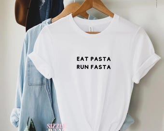 Handmade Embroidery T-shirt Eat Pasta Run Fasta - Etsy