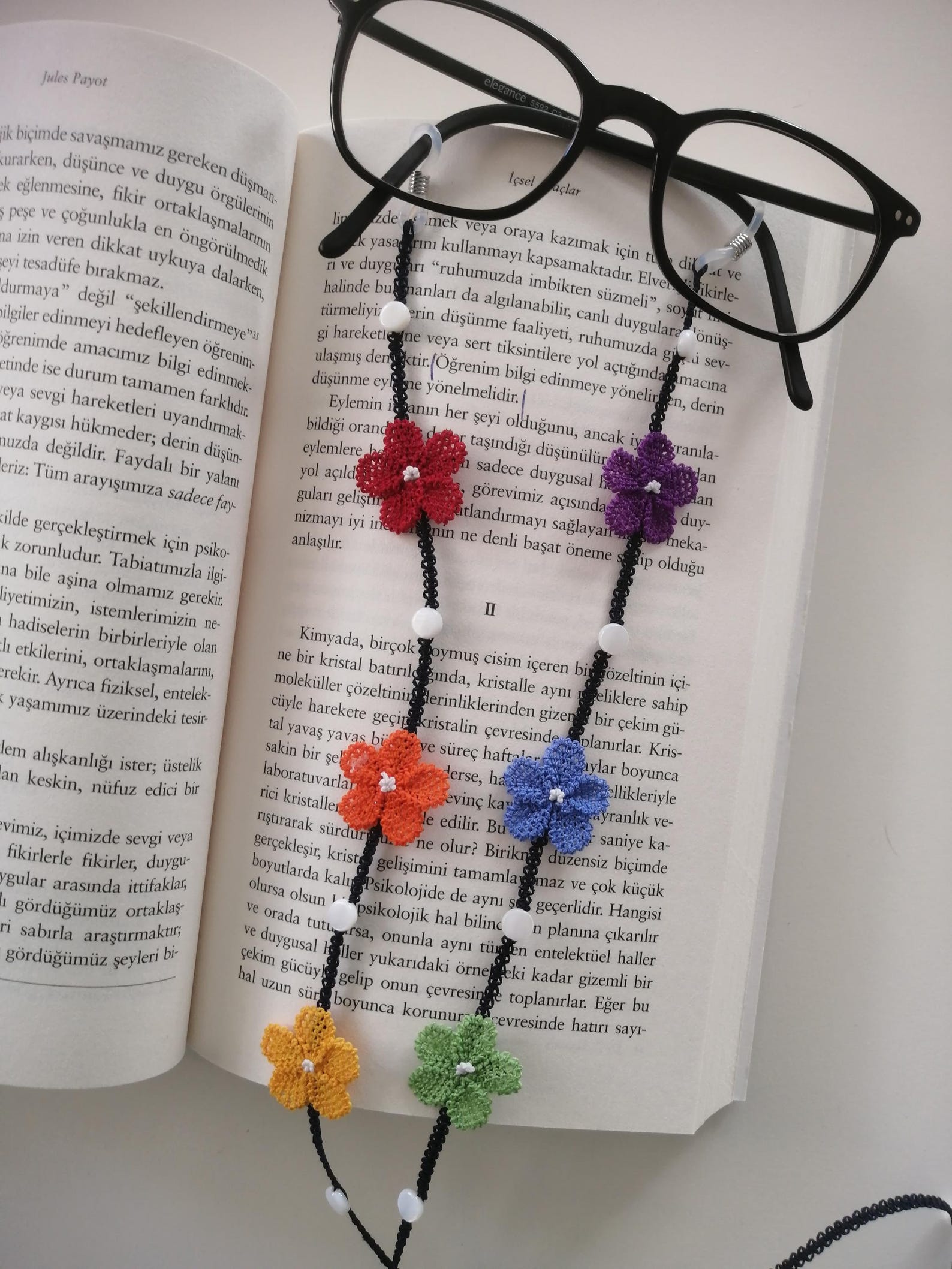 Rainbow Flower Hand-knitted Eyeglass Strap: Turkish Lace Glasses Chain ...