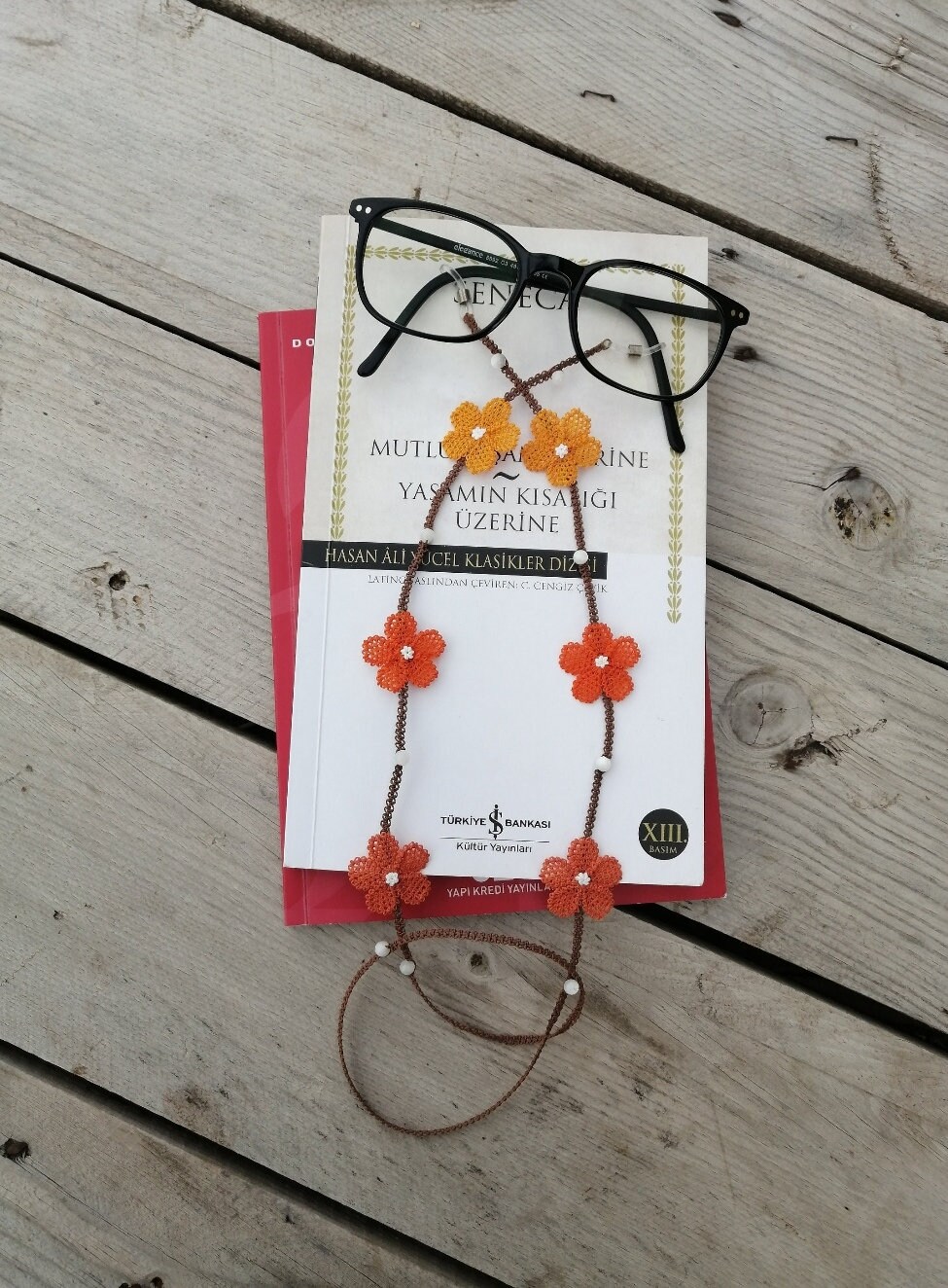 Orange Floral Crochet Eyeglass Chain, Flower Handmade Glasses Strap ...