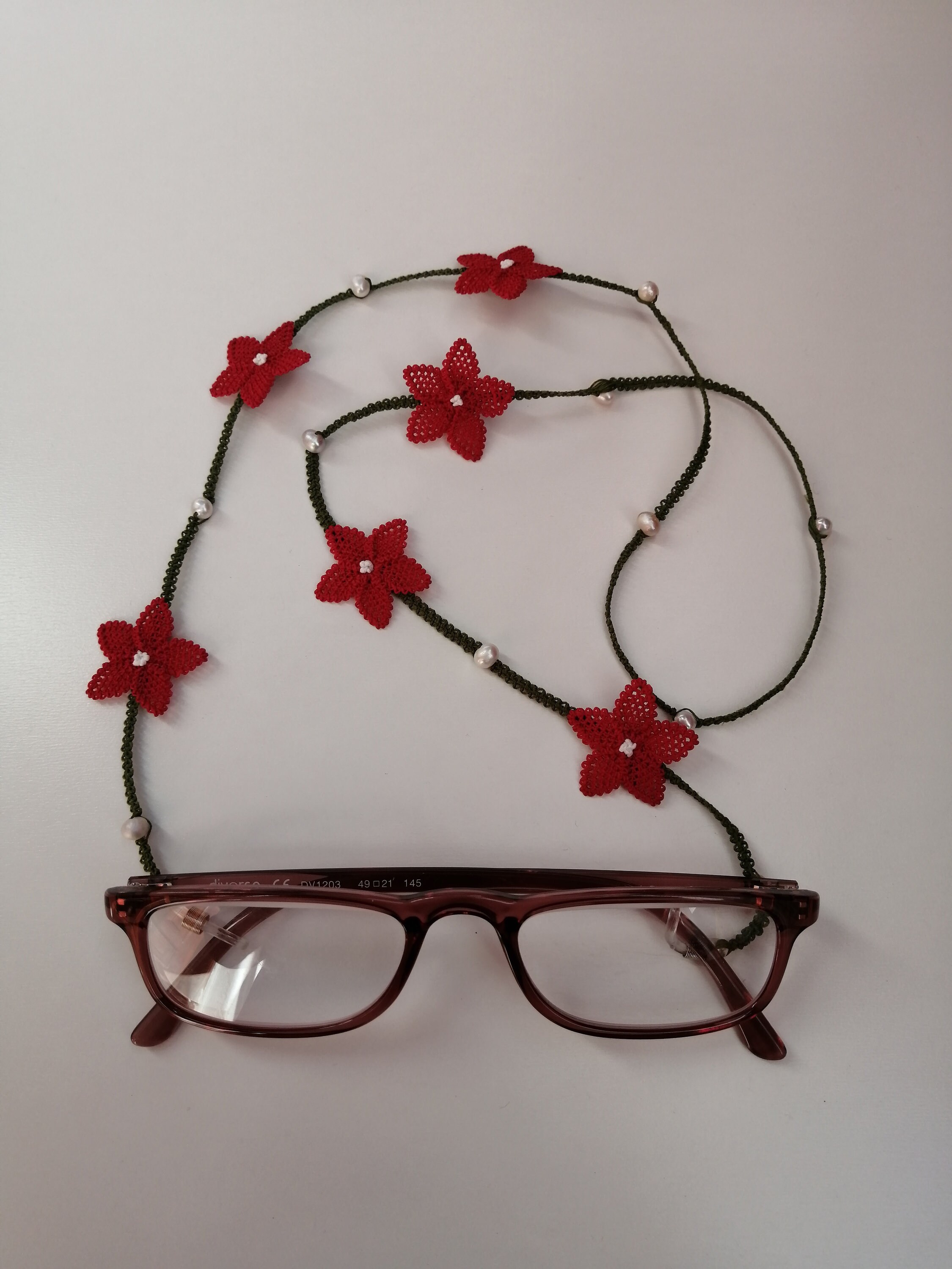 Red Flower Hand-knitted Eyeglass Strap Pearl Beaded Crochet - Etsy