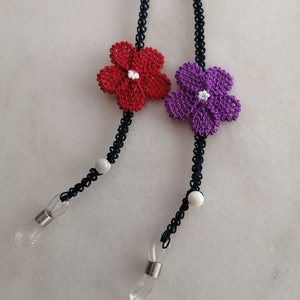 Rainbow Flower Hand-knitted Eyeglass Strap: Turkish Lace Glasses Chain ...