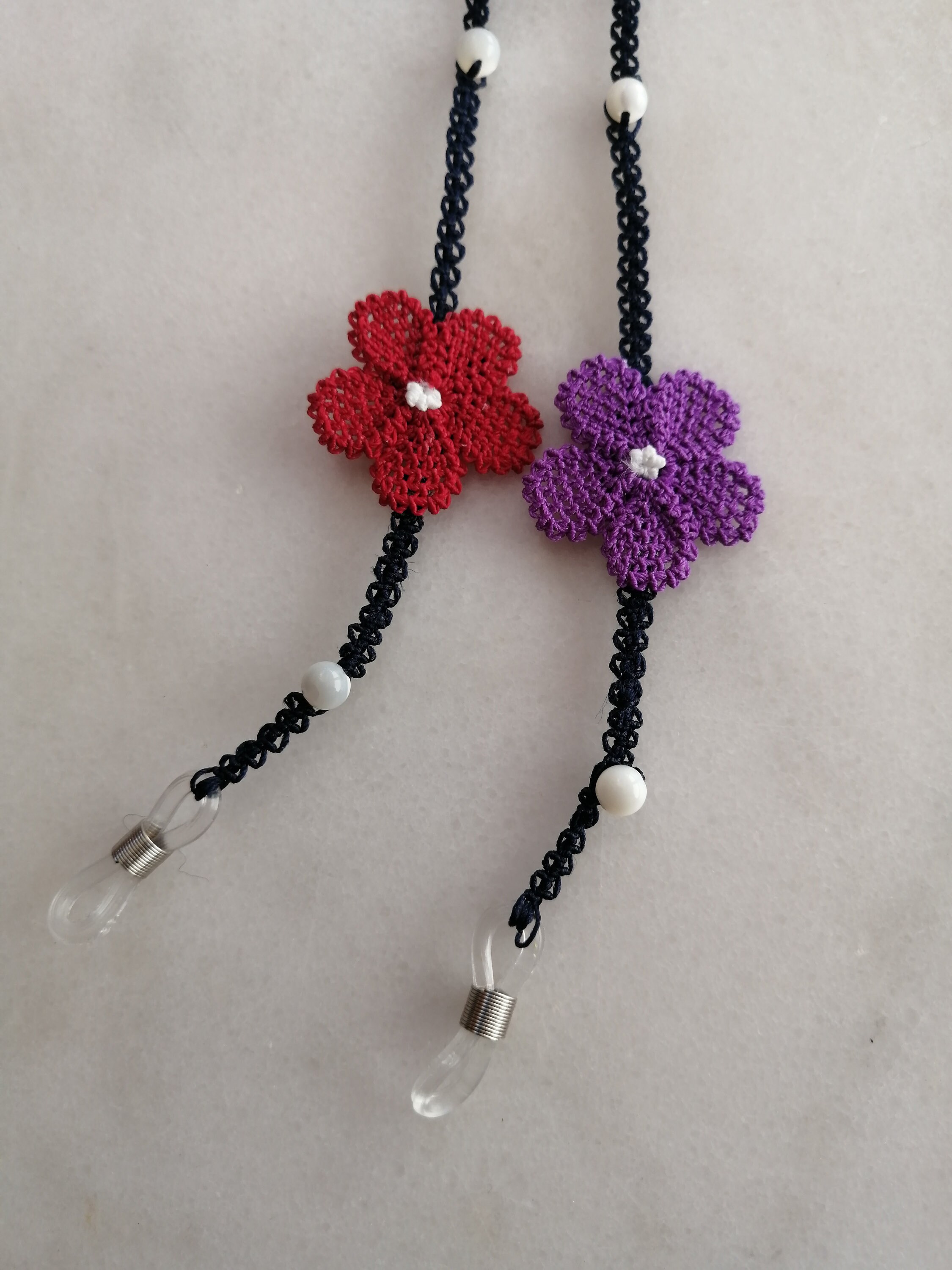 Rainbow Flower Hand-knitted Eyeglass Strap: Turkish Lace Glasses Chain ...