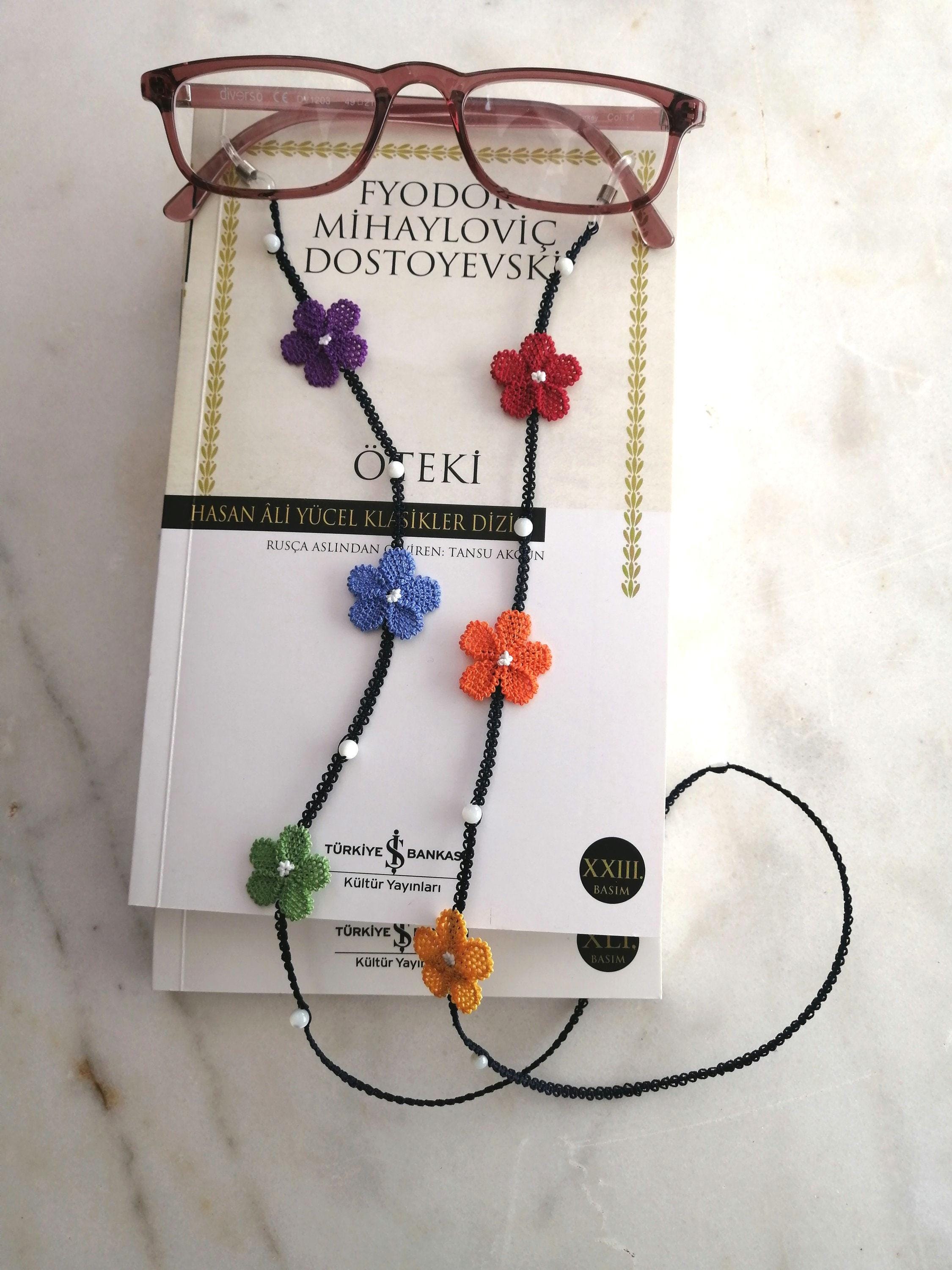 Rainbow Flower Hand-knitted Eyeglass Strap: Turkish Lace Glasses Chain ...