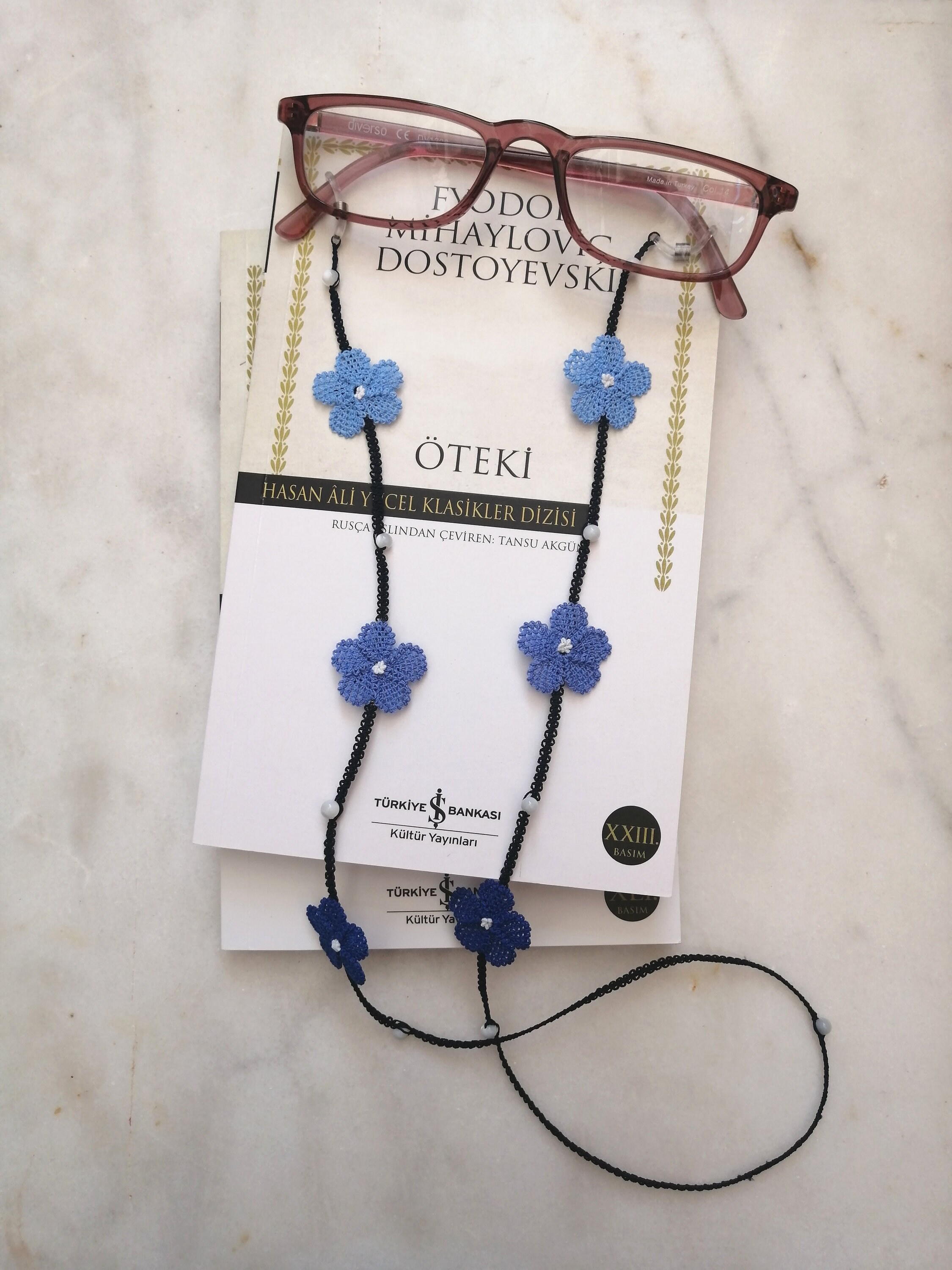 Rainbow Flower Hand-knitted Eyeglass Strap: Turkish Lace Glasses Chain ...