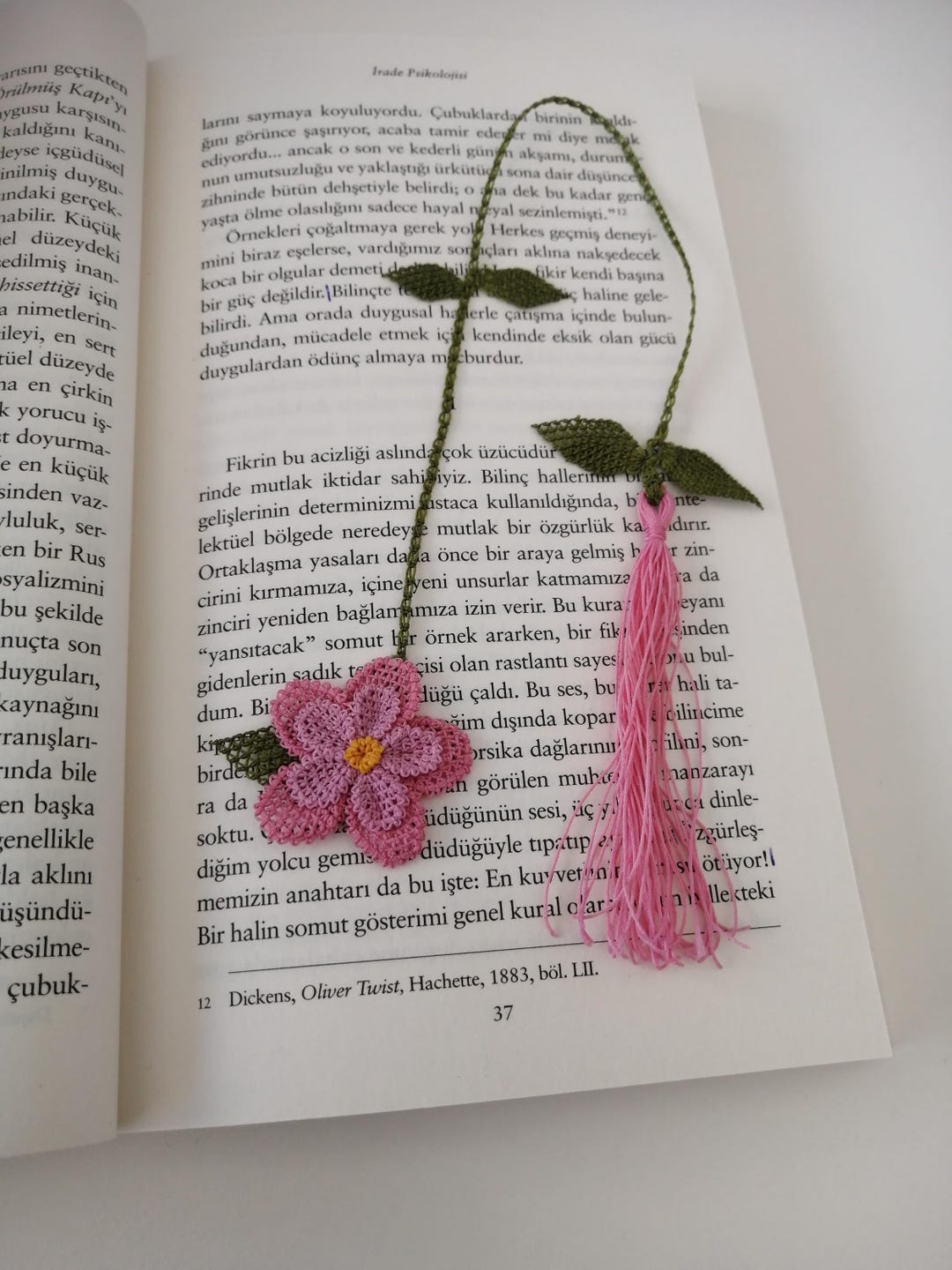 Pink Flower Turkish Knotting Unique Bookmark, Pink Tasseled Bookmark ...