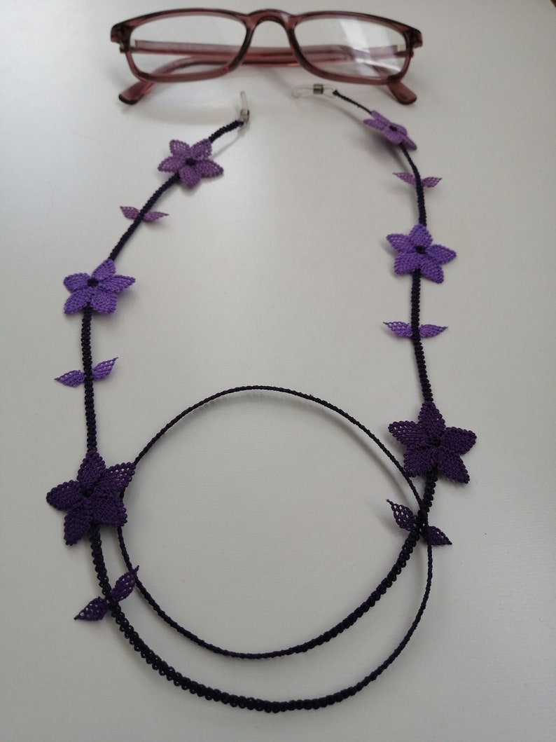 Purple Floral Handmade Eyeglass Chain, Crochet Glasses Chain, Purple ...