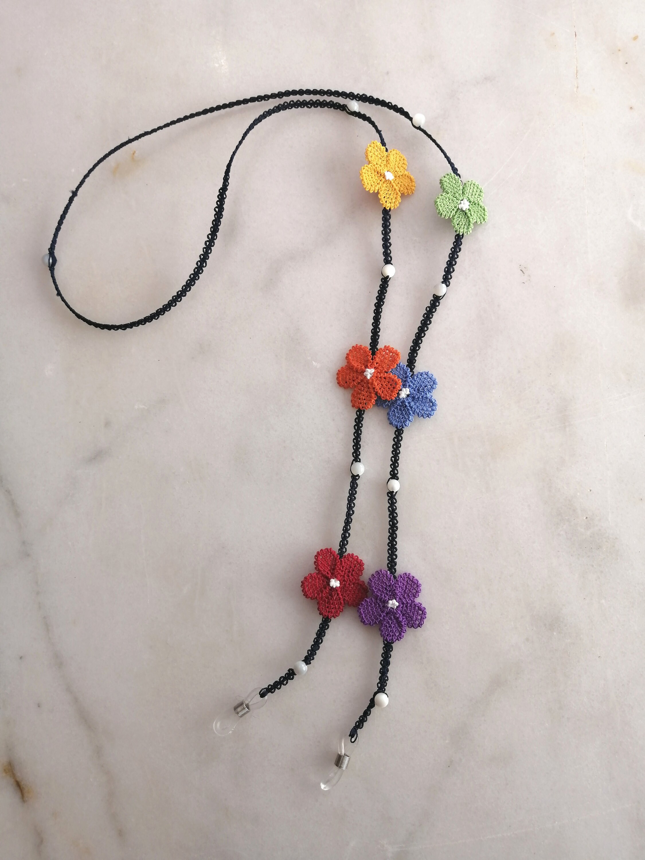 Rainbow Flower Hand-knitted Eyeglass Strap: Turkish Lace Glasses Chain ...
