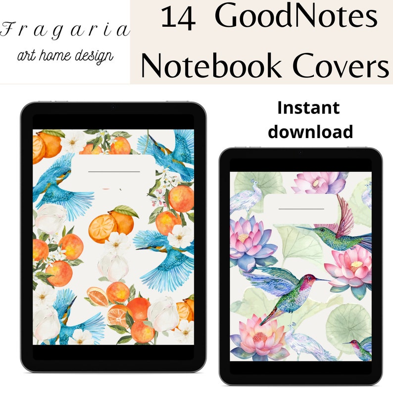 14 Digital Goodnotes Covers With Flowers, Butterflies, Birds, and ...
