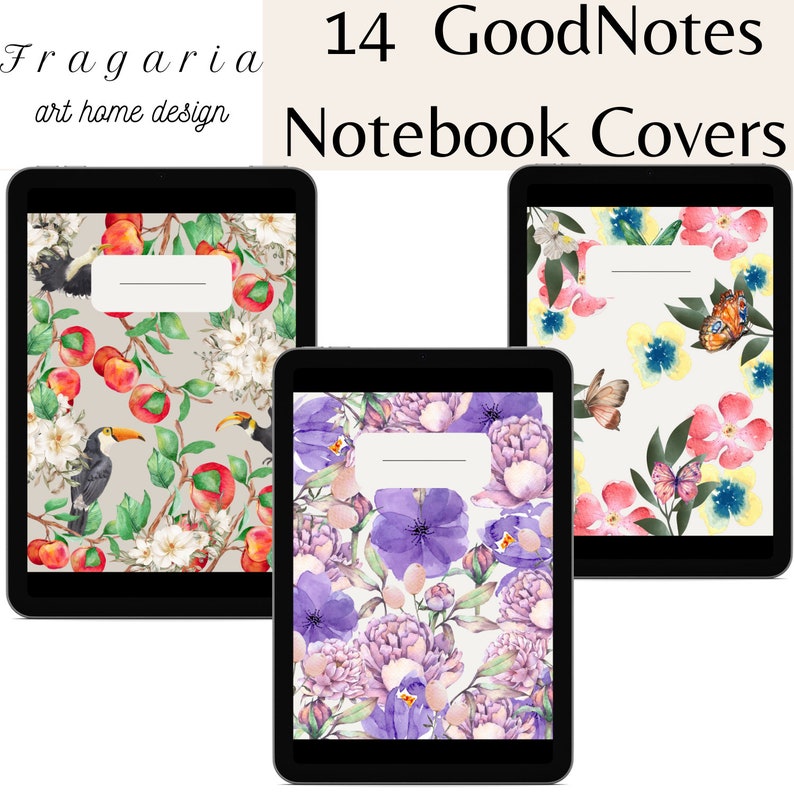 14 Digital Goodnotes Covers With Flowers, Butterflies, Birds, and ...