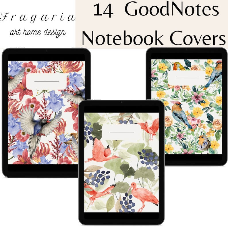 14 Digital Goodnotes Covers With Flowers, Butterflies, Birds, and ...