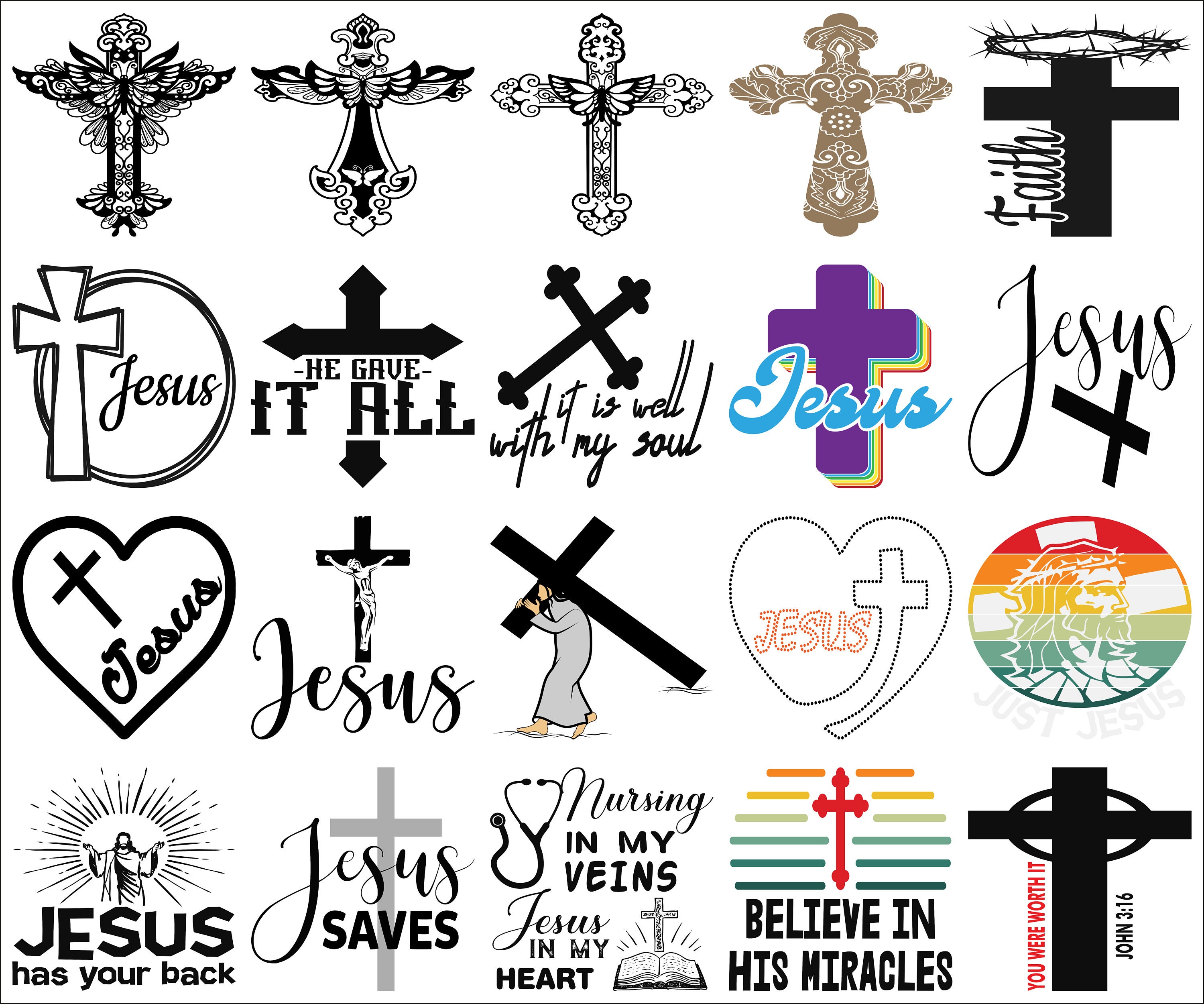 Jesus Bundle, Jesus Designs, Printable, Editable, Recolorable, 140 ...
