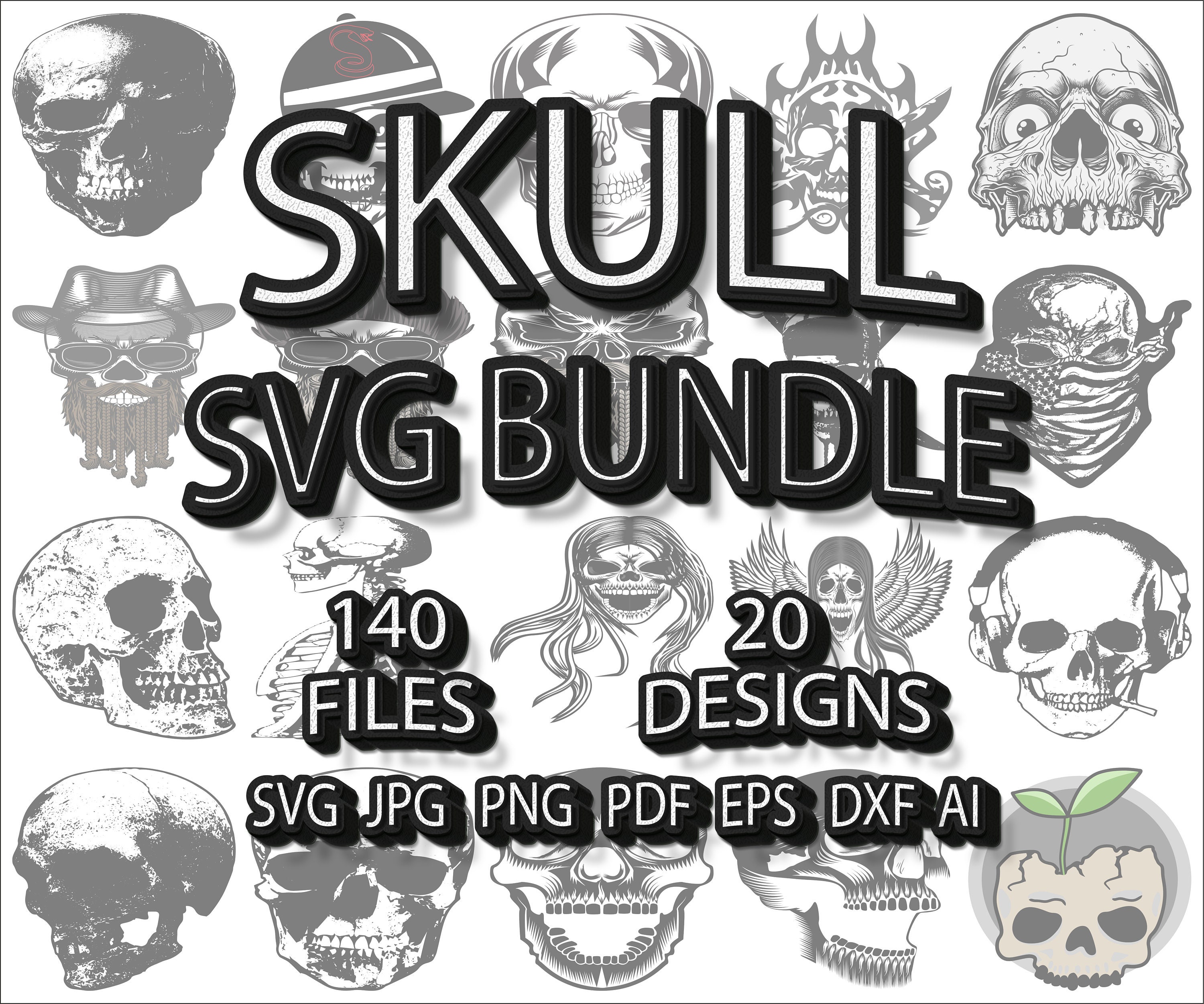 Skull SVG Bundle, Skull Designs, Skull Svg, Printable, Editable ...