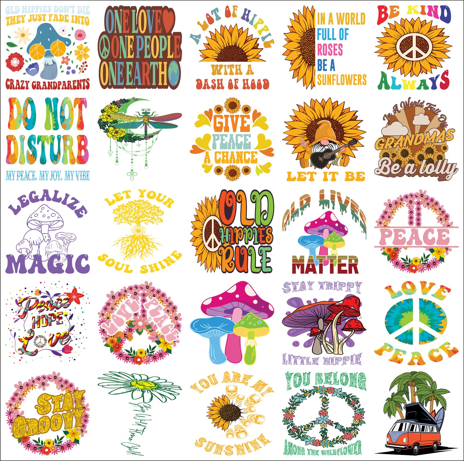 Hippie Bundle, Svg, Png, Jpg, Pdf, Dxf, Eps, Ai Formats, Hippie Quotes ...