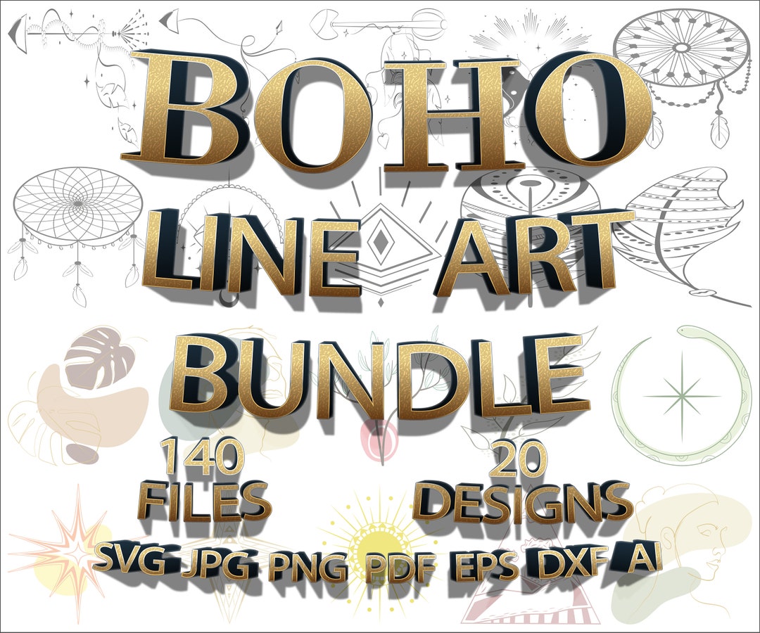 Boho Line Art Bundle, Boho Line Art Designs, Printable, Editable ...
