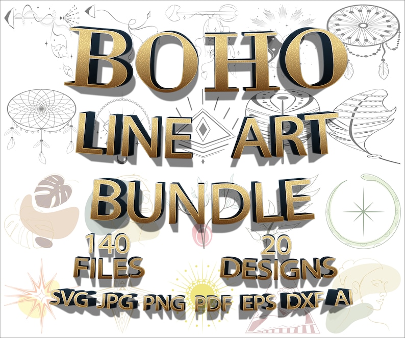Boho Line Art Bundle, Boho Line Art Designs, Printable, Editable ...