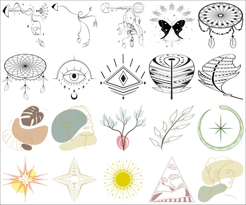 Boho Line Art Bundle, Boho Line Art Designs, Printable, Editable ...