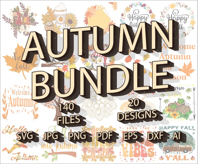 Autumn Bundle, Autumn Designs, Printable, Editable, 140 Files, Autumn ...