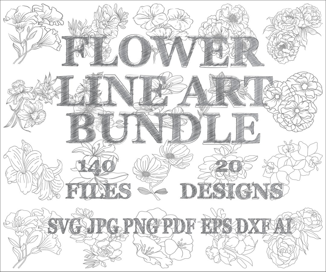 Flower Line Art Bundle, SVG Bundle, SVG Files for Cricut, Cut File ...