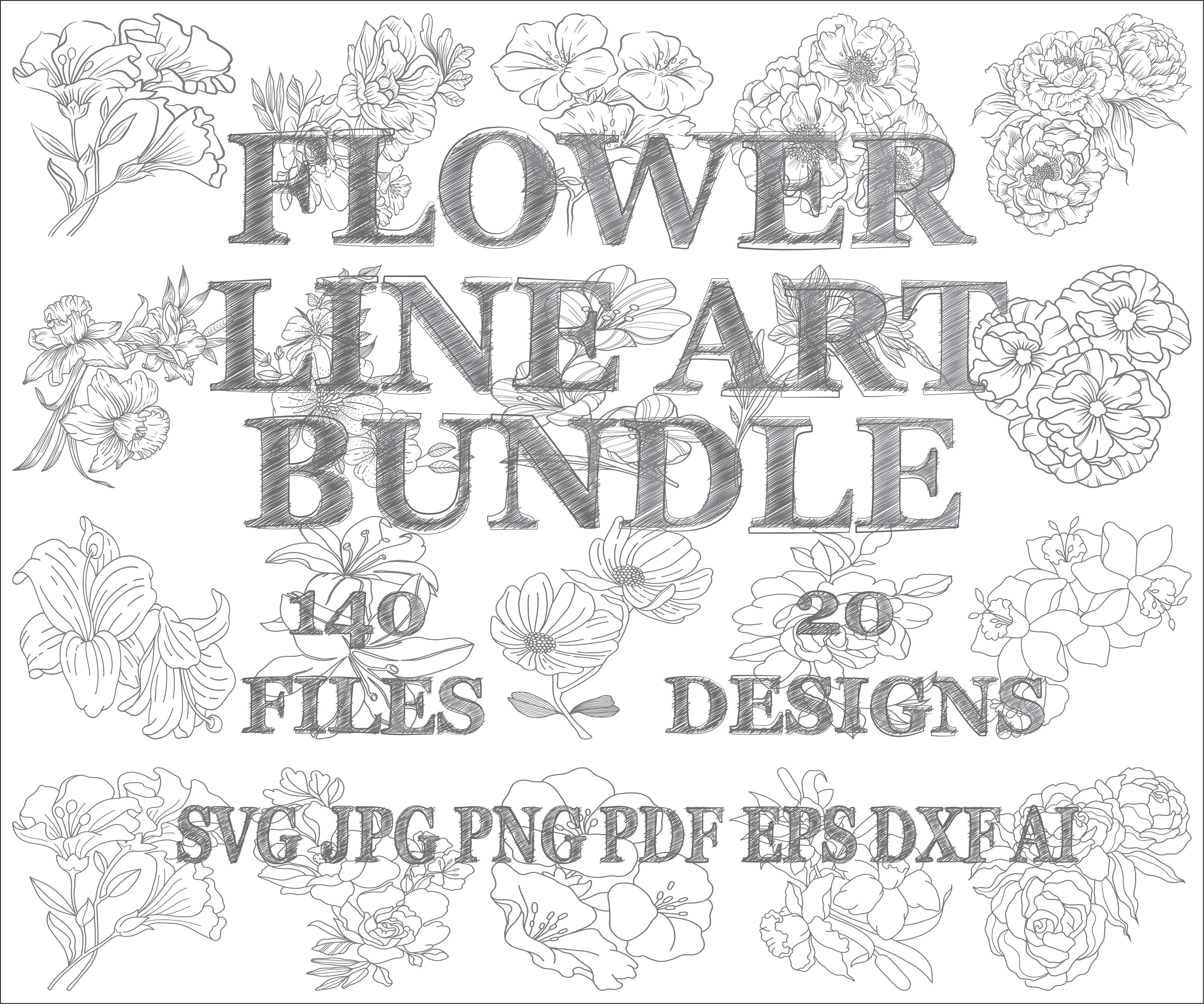Flower Line Art Bundle, SVG Bundle, SVG Files for Cricut, Cut File ...