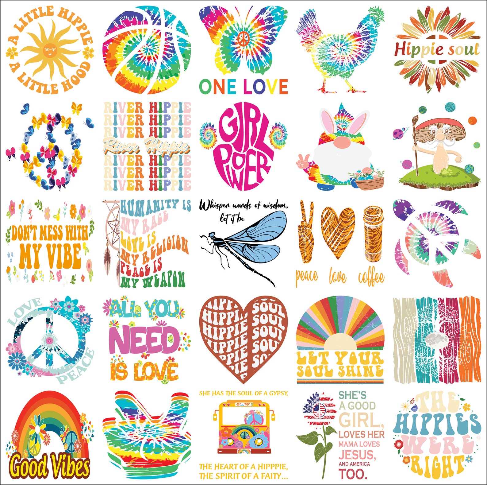Hippie Bundle, Svg, Png, Jpg, Pdf, Dxf, Eps, Ai Formats, Hippie Quotes ...