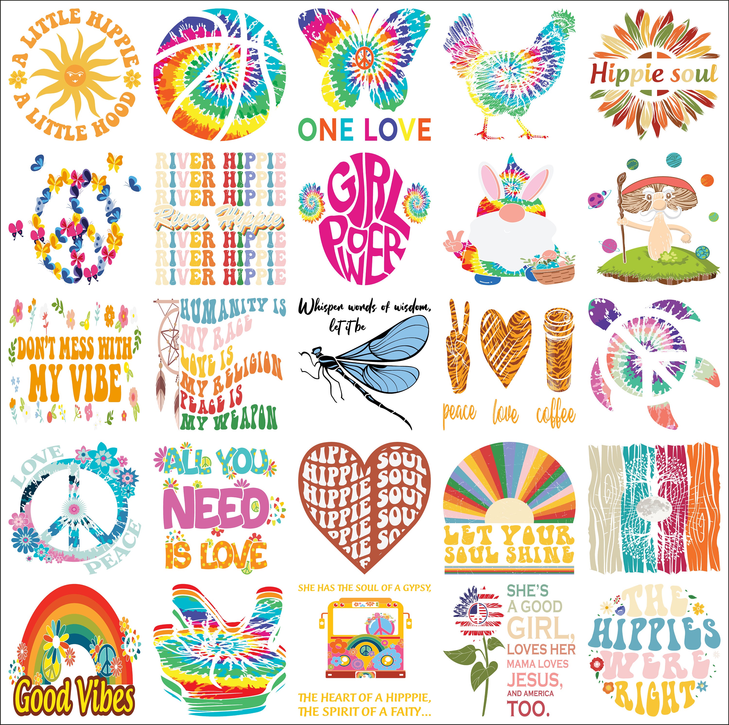 Hippie Bundle, Svg, Png, Jpg, Pdf, Dxf, Eps, Ai Formats, Hippie Quotes ...