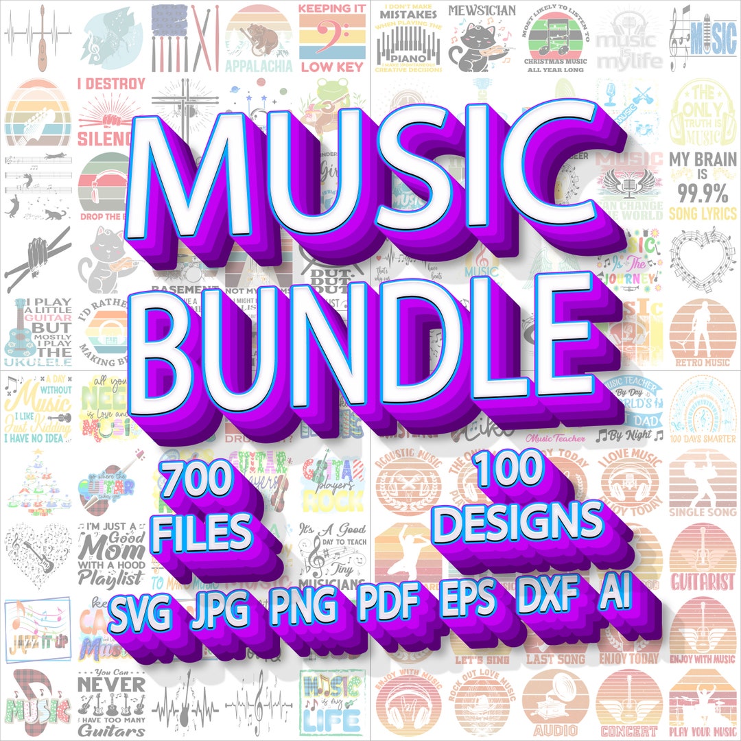 Music Bundle, 700 Files, Svg, Png, Jpg, Pdf, Dxf, Eps, Ai Formats ...