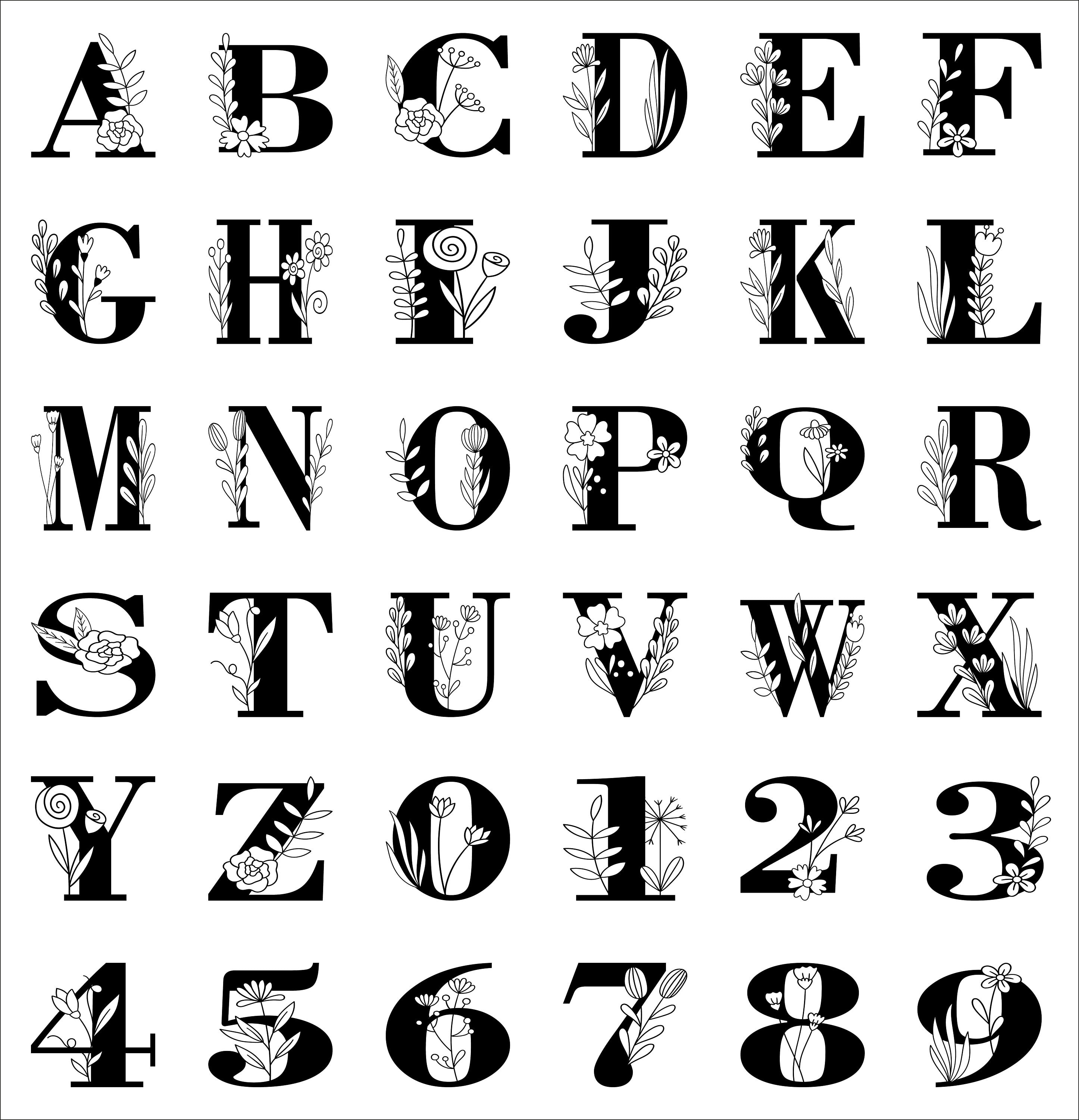 Alphabet and Numbers Floral SVG Bundle, SVG Files for Cricut, Cricut ...