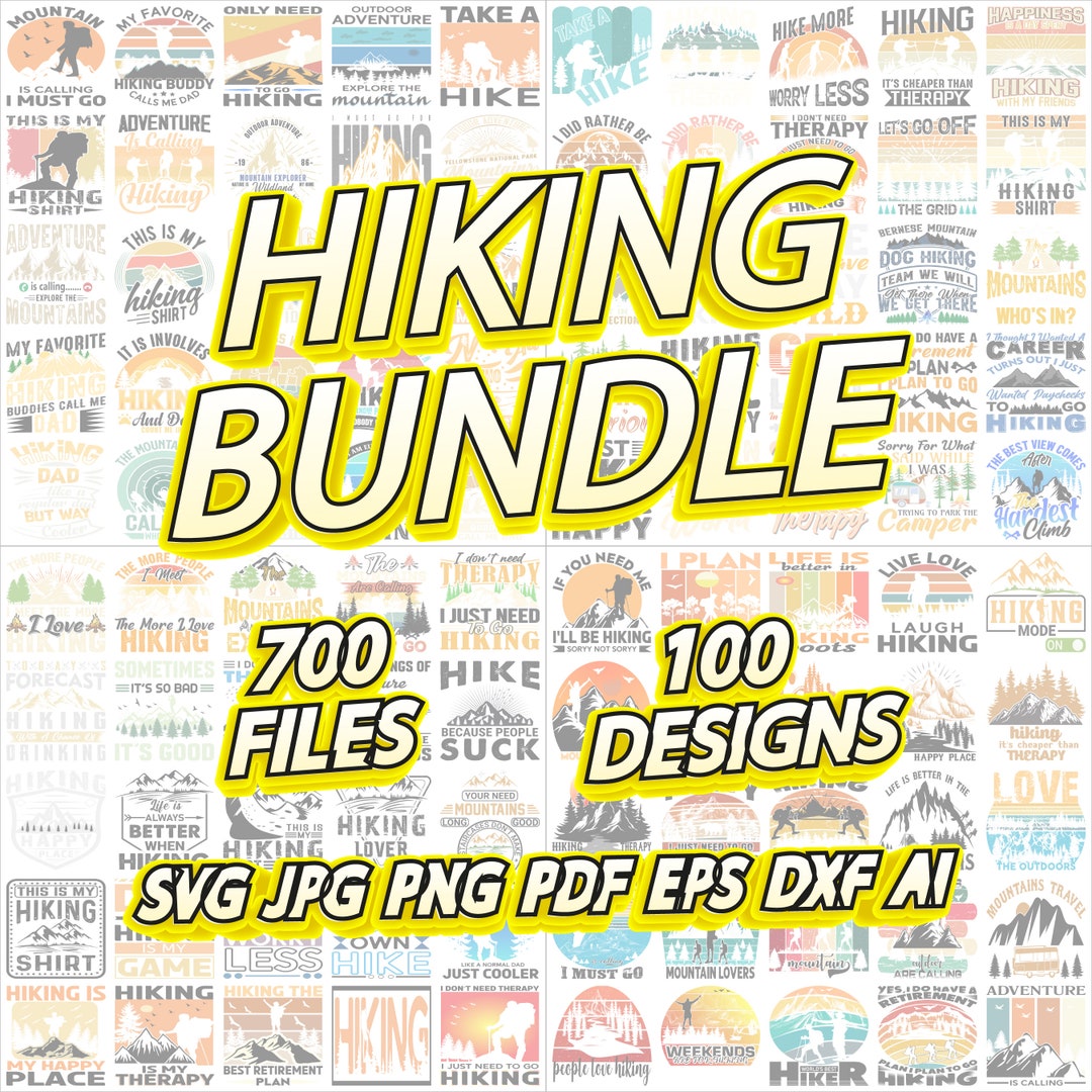 Hiking Bundle, 700 Files, Svg, Png, Jpg, Pdf, Dxf, Eps, Ai Formats ...