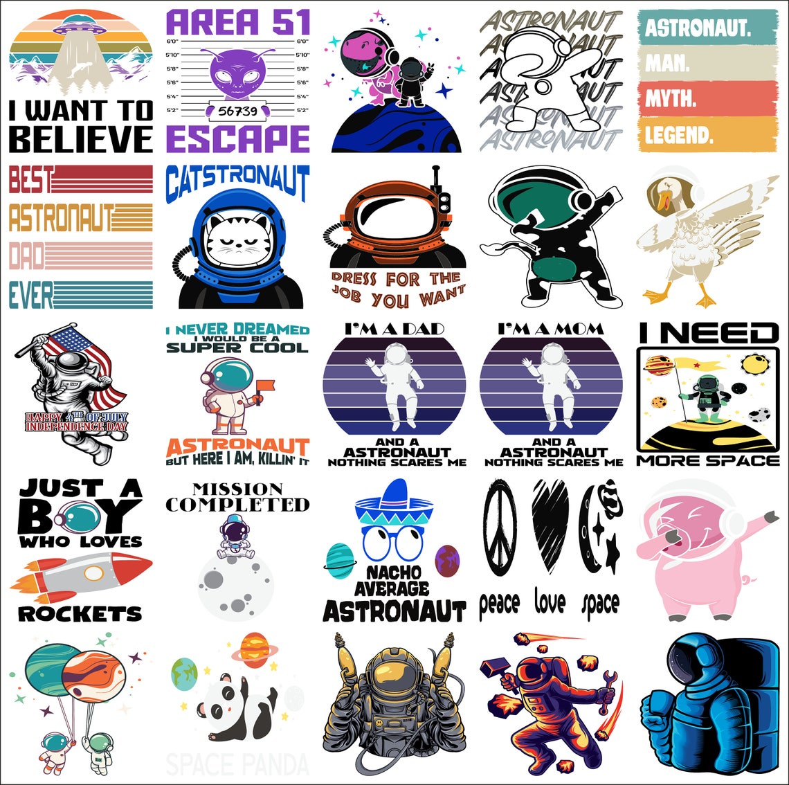 Astronaut & Alien Bundle, Instant Download, 700 Files, SVG, PNG, T ...