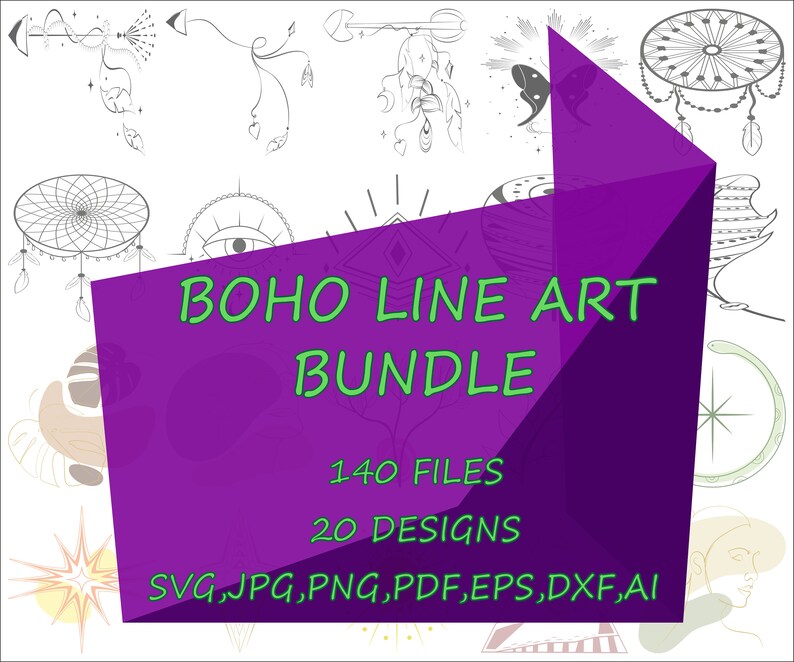 Boho Line Art Bundle Boho Line Art Designs Printable - Etsy